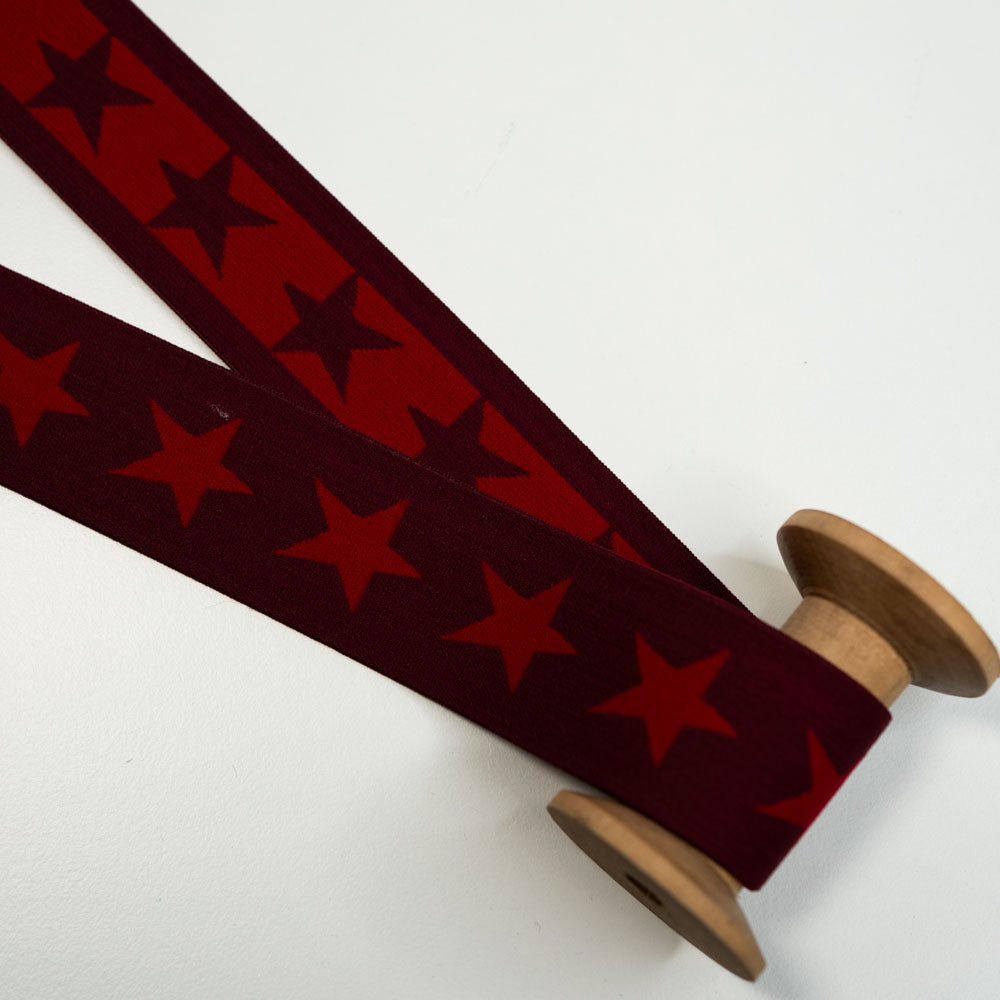 Gummiband Doubleface 40mm Stern bordeaux - Gummibänder Meterware bei ...