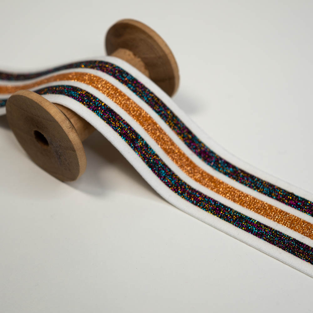 Gummiband Glam 40mm Streifen weiß-bronze - Gummibänder Meterware bei ...